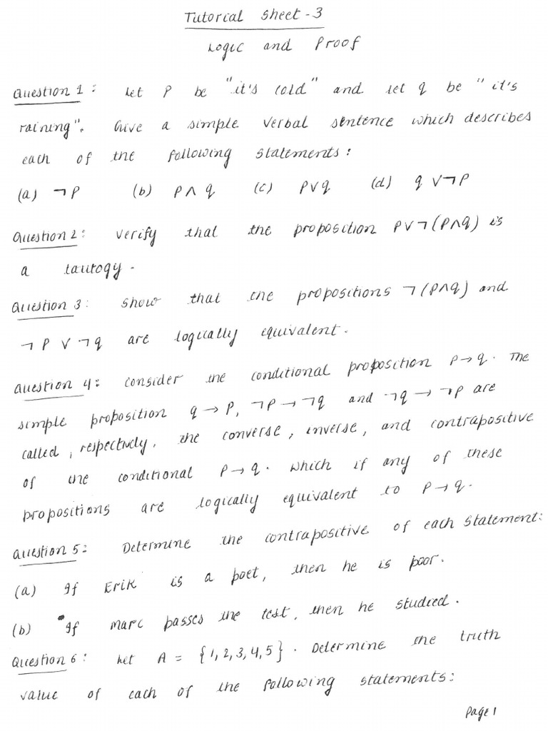 Tutorial Sheet-3 (Logic) | PDF