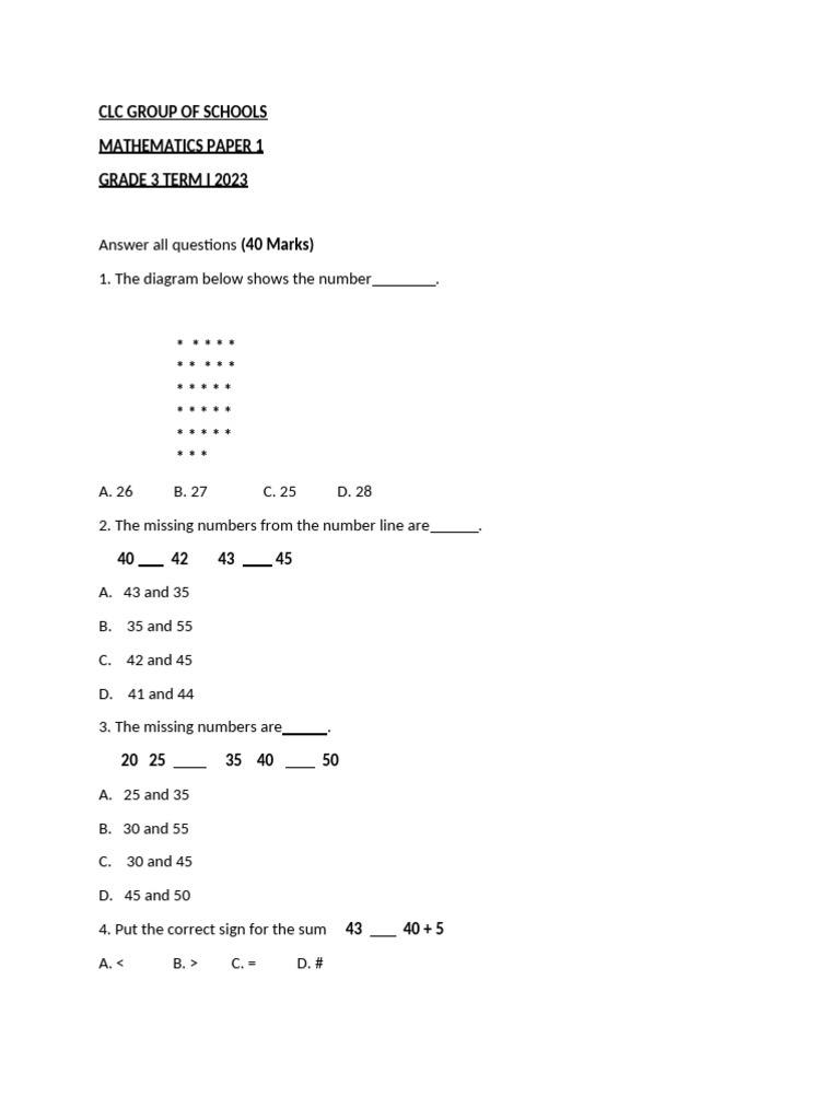 Mathematics Paper I Term 1 2023 | PDF | Mathematics