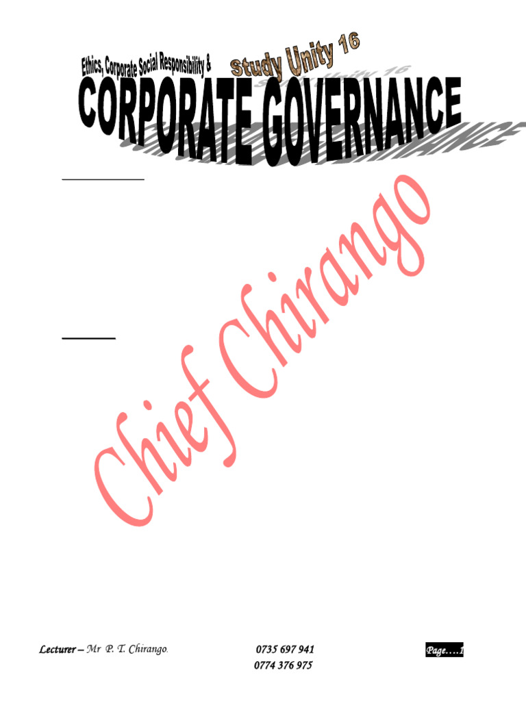 Study Unit 16 - Ethics CSR Corporate Governance BM2 | PDF