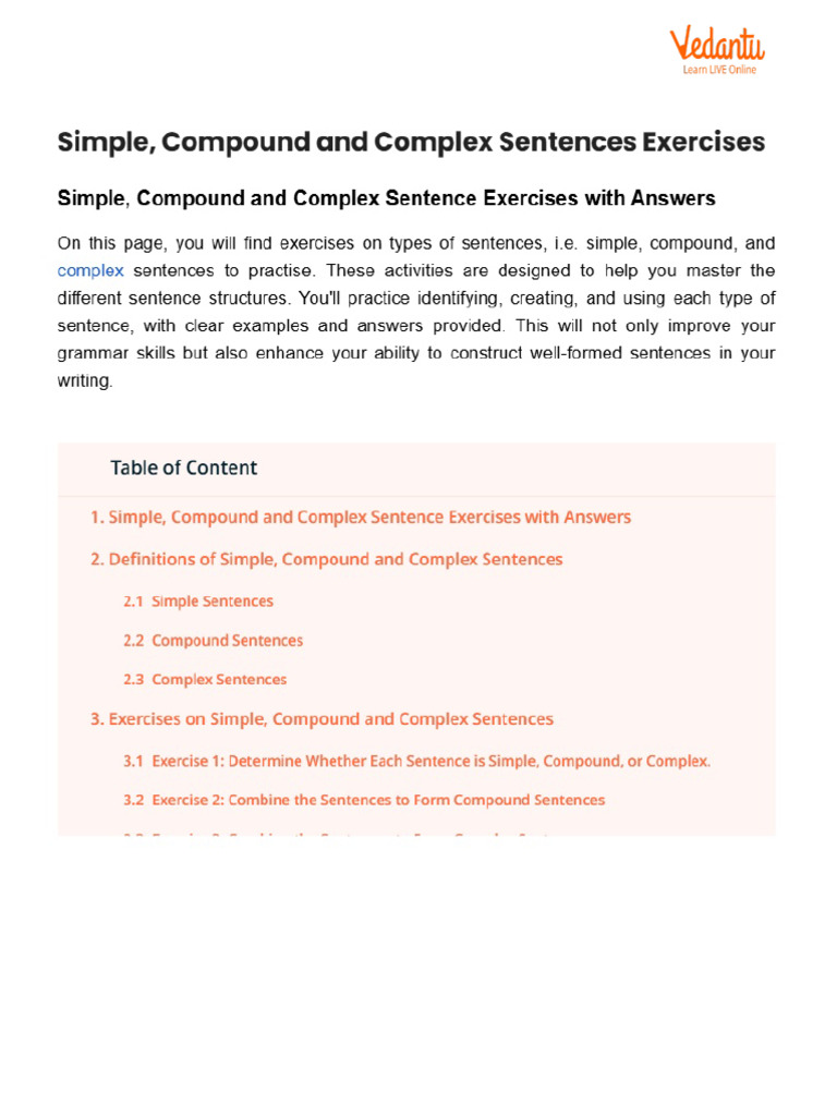 Simple, Compound and Complex Sentences Exercises | PDF