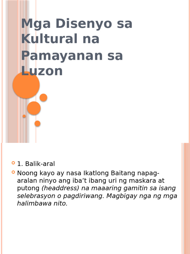 Mga Disenyo Sa Kultural Na Pamayanan Sa Luzon | PDF
