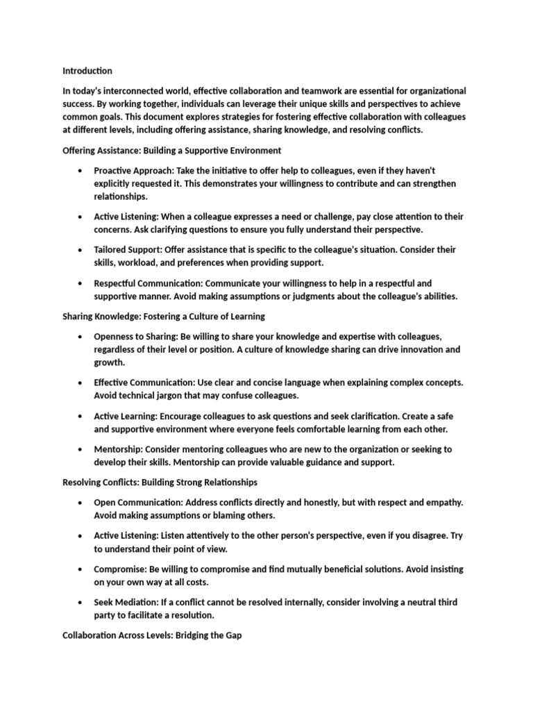 Collaboration and Teamwork Strategies for Effective Collaboration | PDF