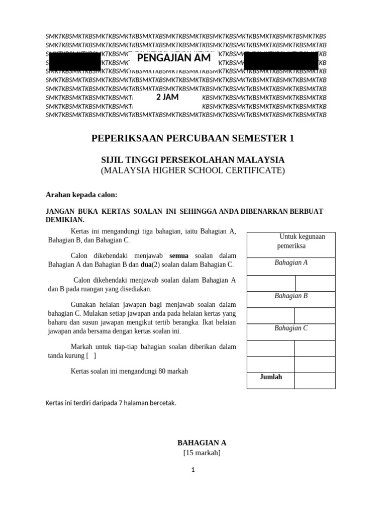 Soalan & Jawapan Percubaan Pa Sem 1 2023 | PDF