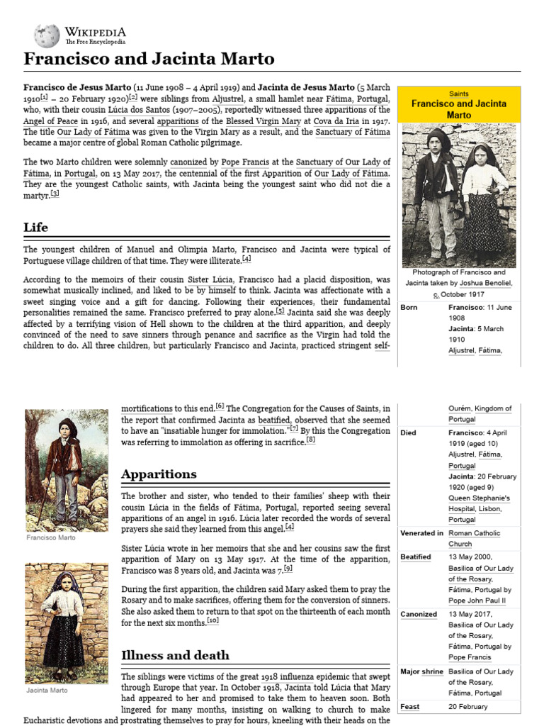 Francisco and Jacinta Marto - Wikipedia | PDF