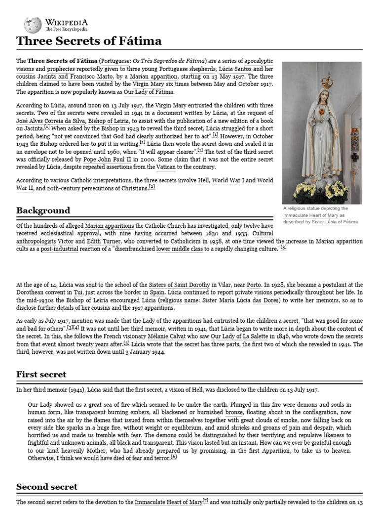 Three Secrets of Fátima - Wikipedia | PDF