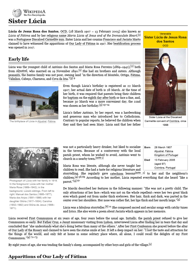 Sister Lúcia - Wikipedia | PDF