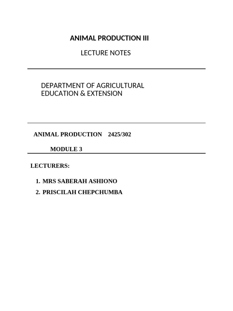 Animal Production III (Module Three) - 1-1 | PDF