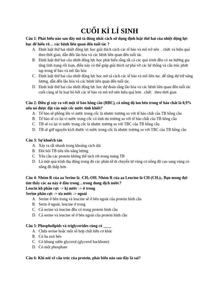 Cuối kì lí sinh 2 | PDF