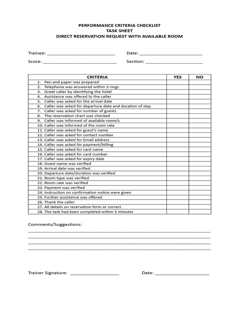 Performance Criteria Checklist | PDF