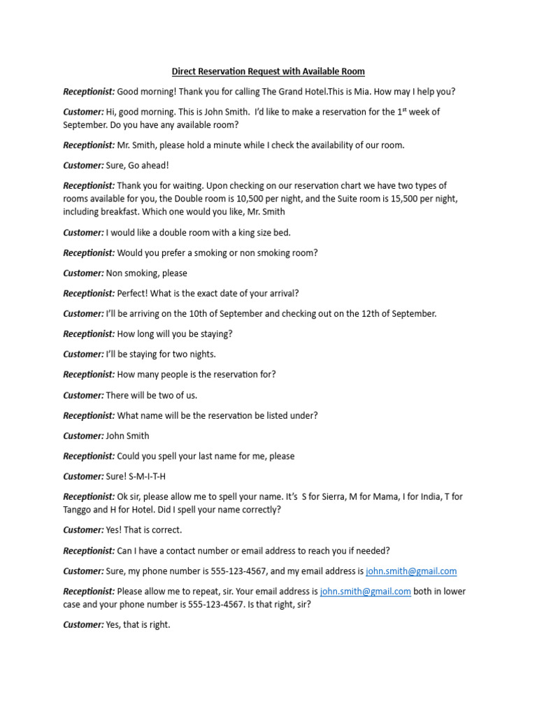 HOTEL-RESERVATION-CONVERSATION | PDF