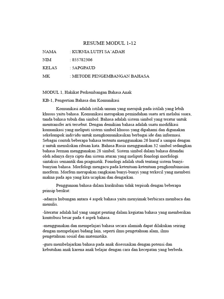 Resume Modul 1-12 Metode Bahasa Kurnia Lutfi S | PDF