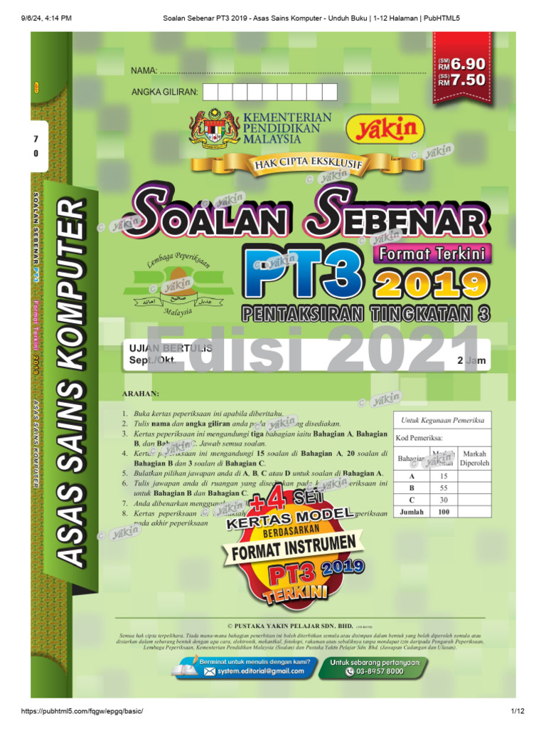 Soalan Sebenar PT3 2019 - Asas Sains Komputer - Unduh Buku - 1-12 Halaman - PubHTML5 | PDF