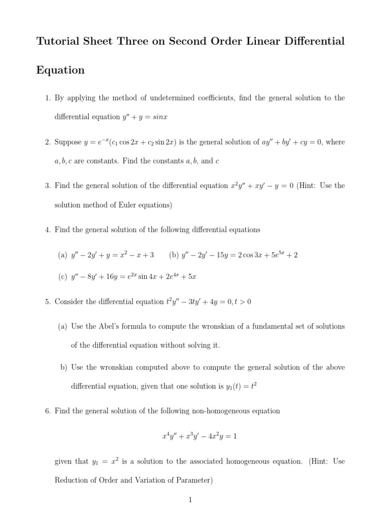 ODE Tutorial Sheet Three | PDF