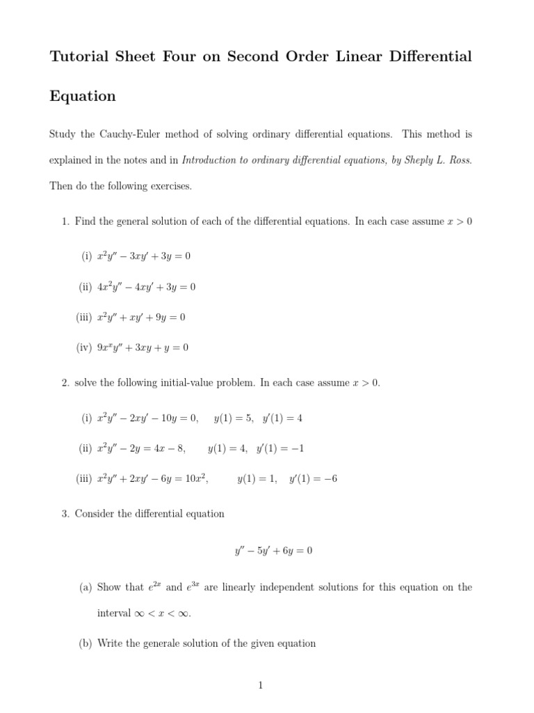 ODE Tutorial Sheet Four | PDF