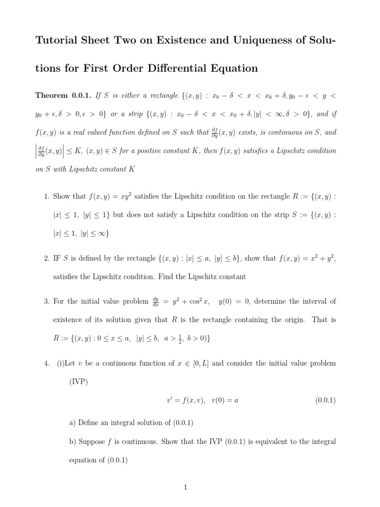 ODE Tutorial Sheet Two | PDF