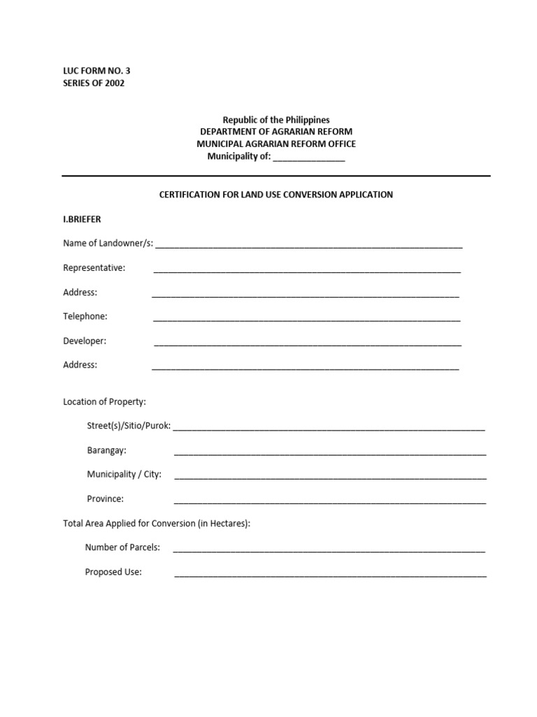 DAR - LUC FORM NO. 3 - Certification For Land Use Conversion ...