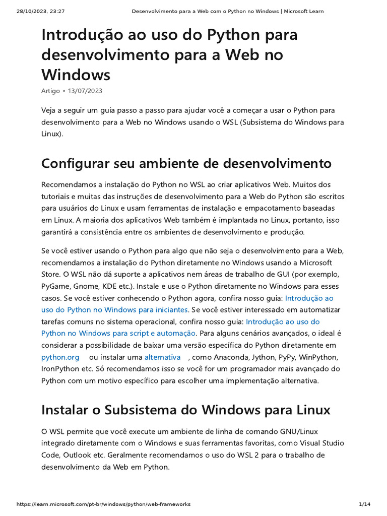 Desenvolvimento para A Web Com o Python No Windows - Microsoft Learn ...