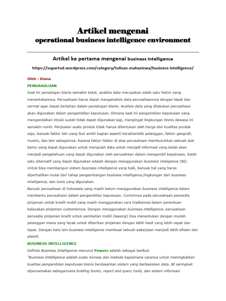 Artikel business intelligence environment | PDF