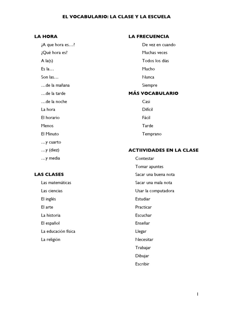 Vocabulario La Escuela | PDF