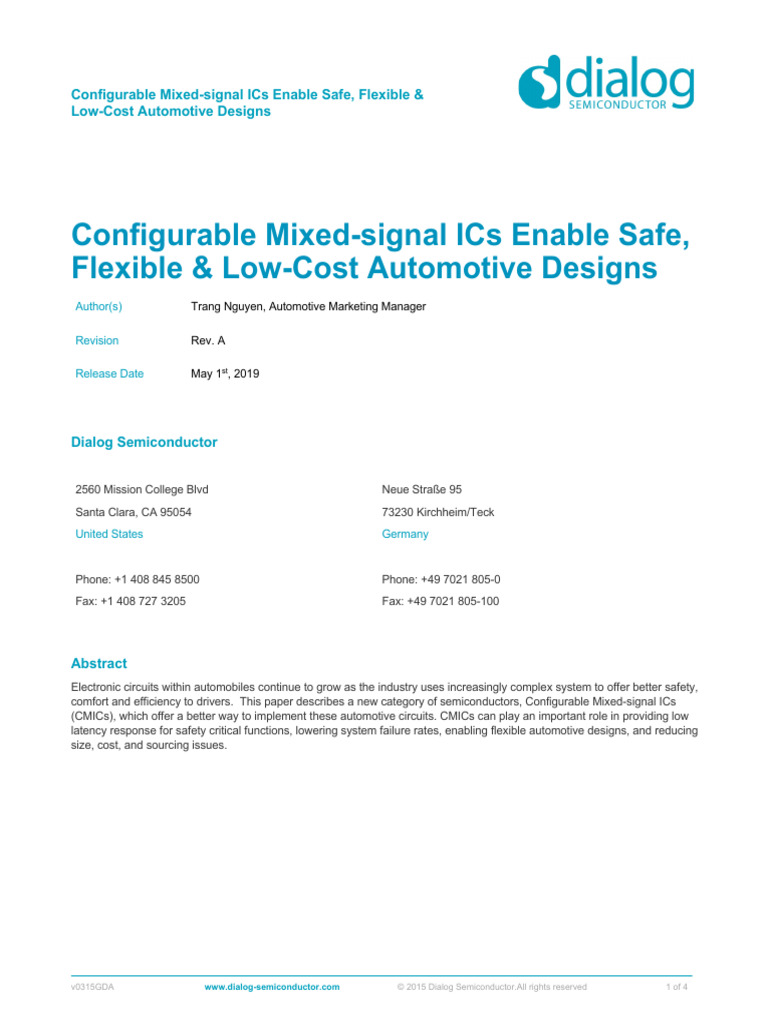 Dialog CMIC For Automotive Safety | PDF | Microcontroller | Mixed ...
