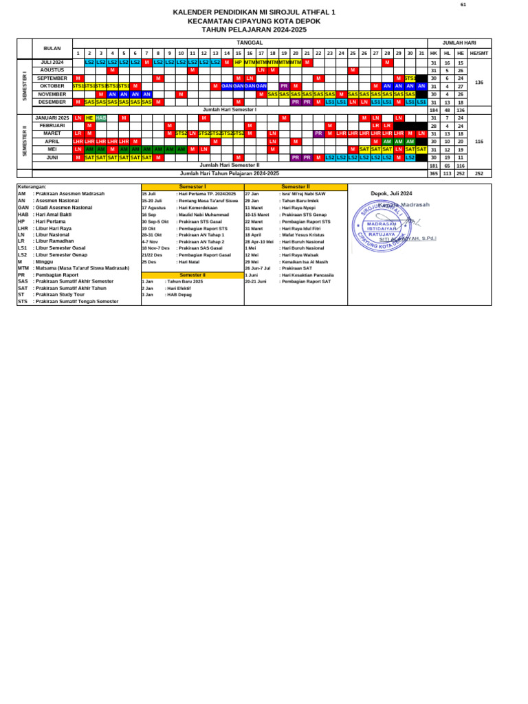 KALENDER PENDIDIKAN misa 1 2024-2025-1 | PDF