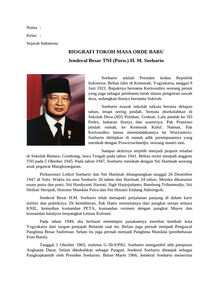 Tugas 1 Biografi Tokoh Orde Baru | PDF