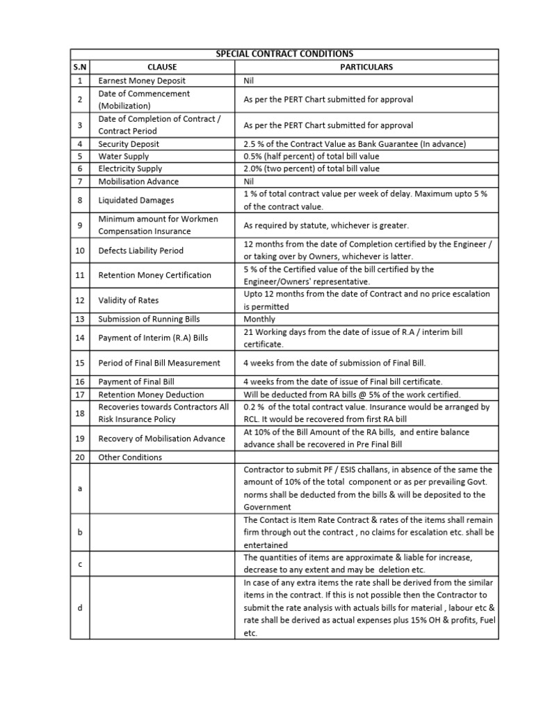 Special Contract Conditions | PDF | Insurance | Money