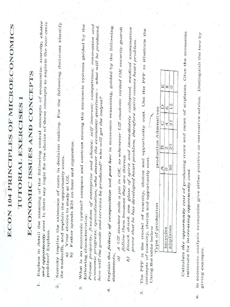 Econ104 Tutorial Sheet 1 | PDF