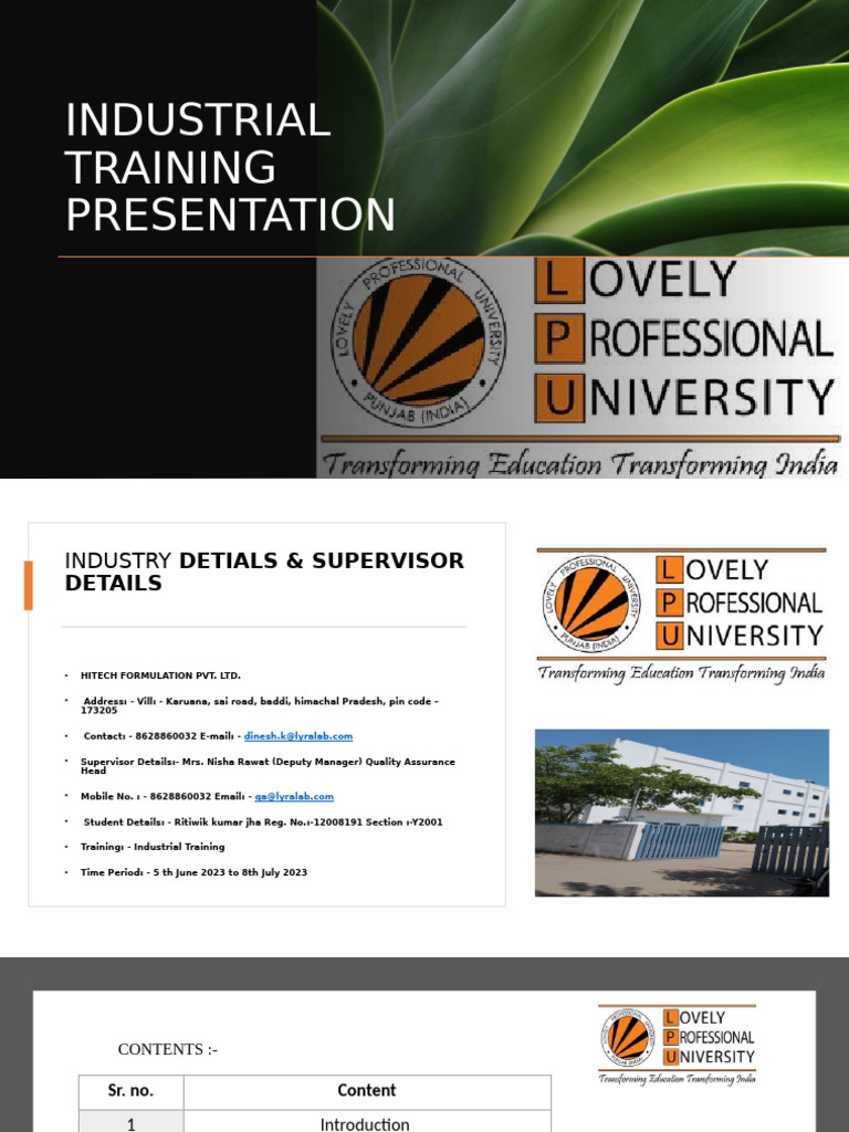 Industrial Training Presentation | PDF