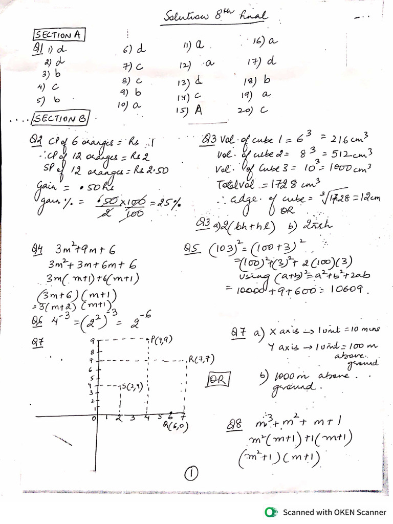 Class 8 Finals Answer Key Pdf