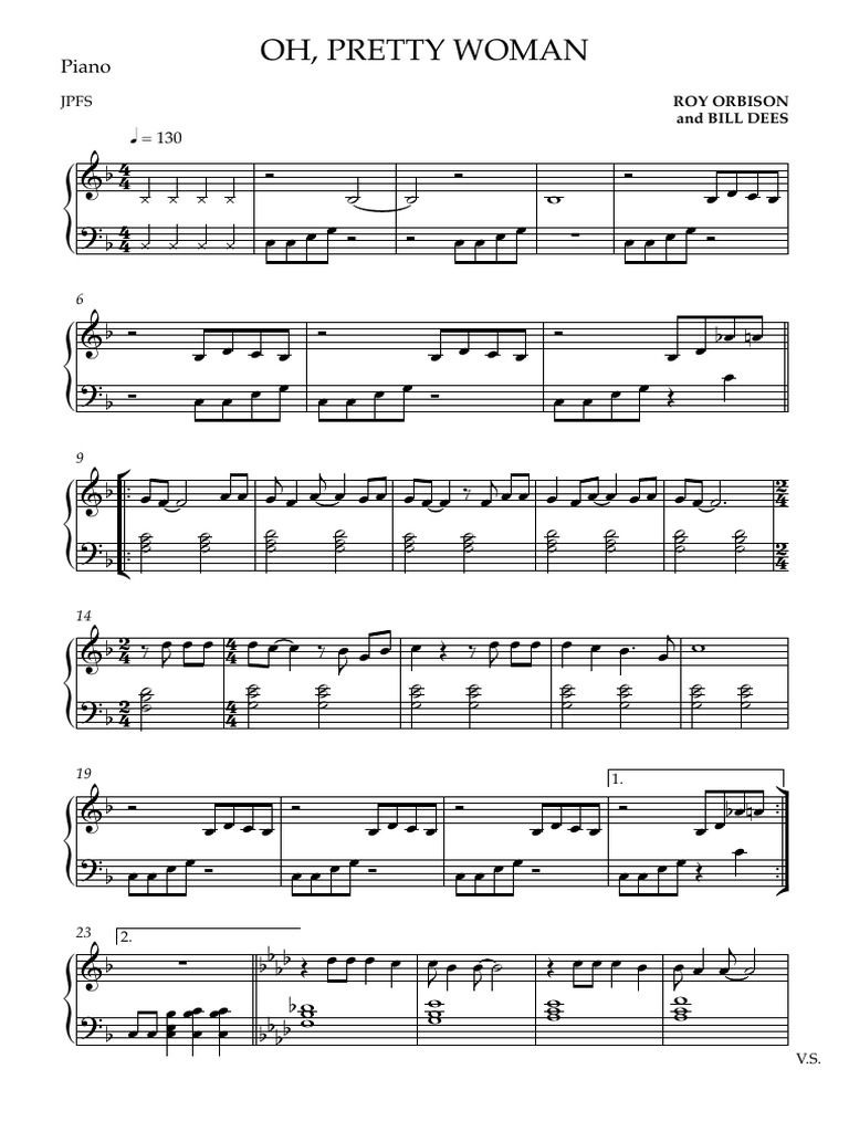 Pretty Woman Piano Sheet Music | PDF | Irish Music | Number One Singles