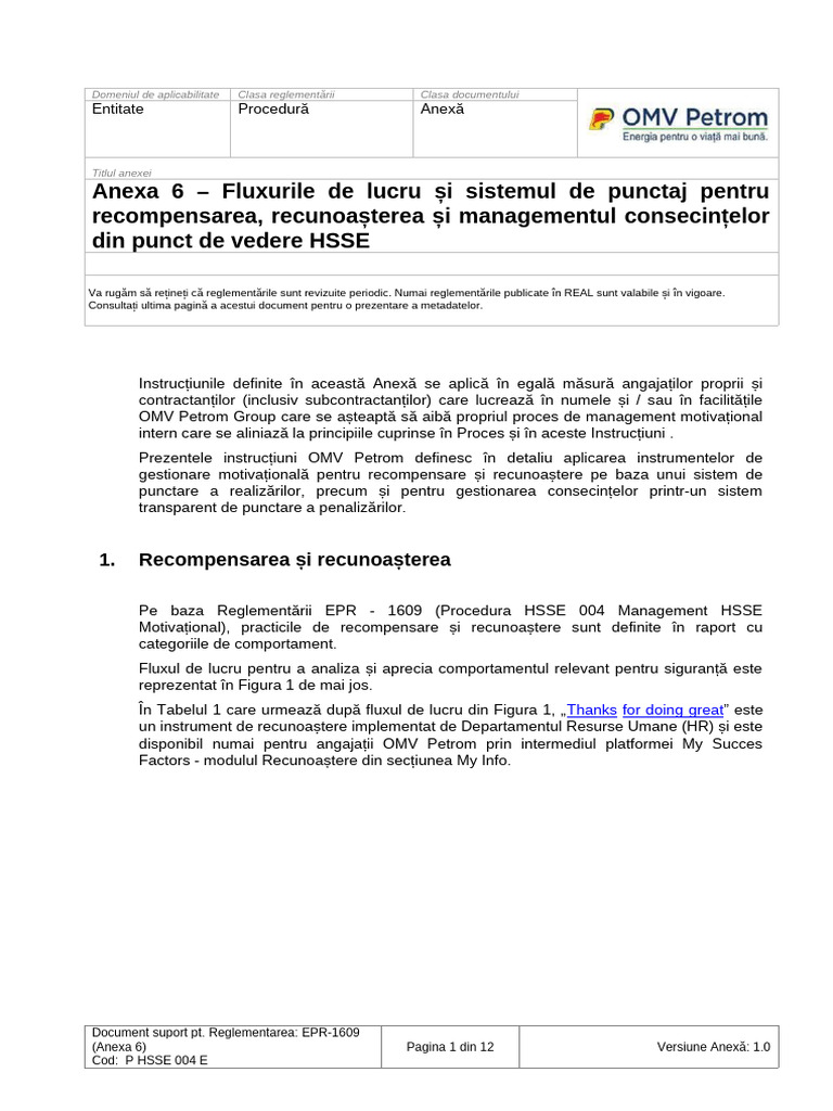 Anexa 6 (SUPPORTS EPR-1609-Management Motivational HSSE - ROM) | PDF