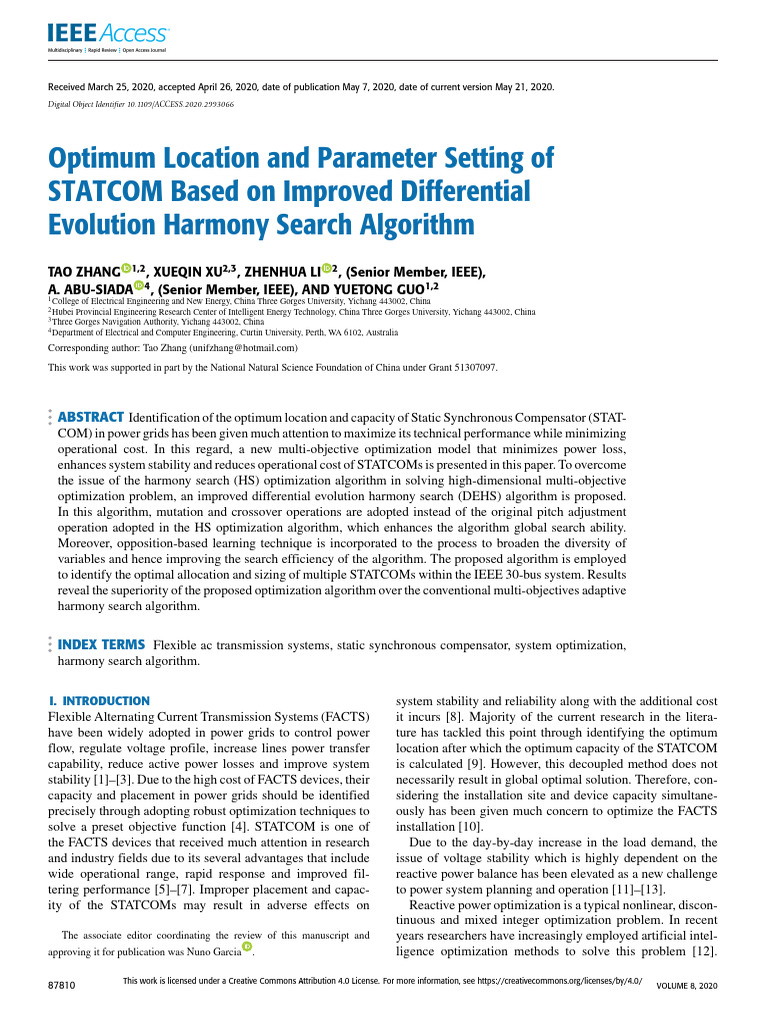Optimum Location and Parameter Setting of STATCOM Based On Improved Differential Evolution ...