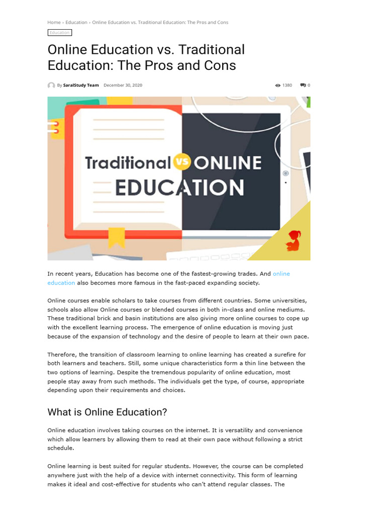 Online Education vs. Traditional Education: The Pros and Cons ...