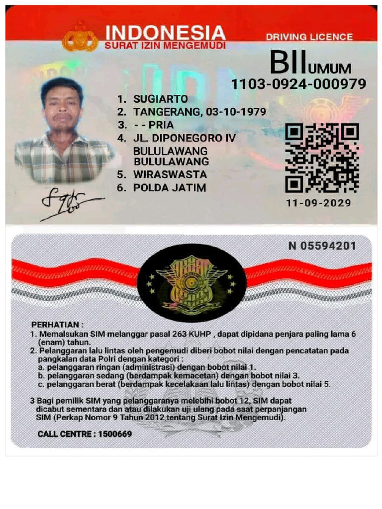 Surat Izin Mengemudi B2umum Sugiarto | PDF