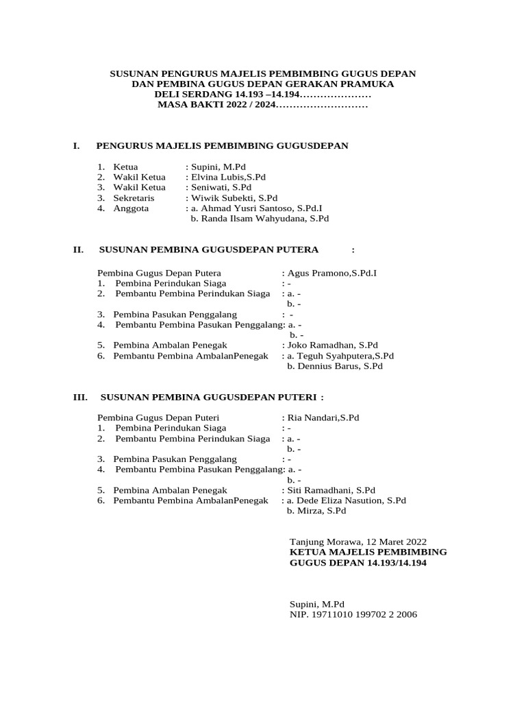 Form Pengusulan SK Gugus Depan | PDF