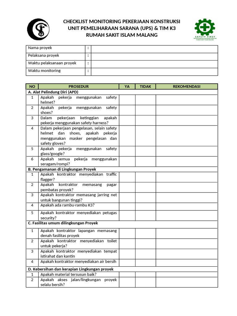 Checklist Monitoring Pekerjaan Konstruksi | PDF