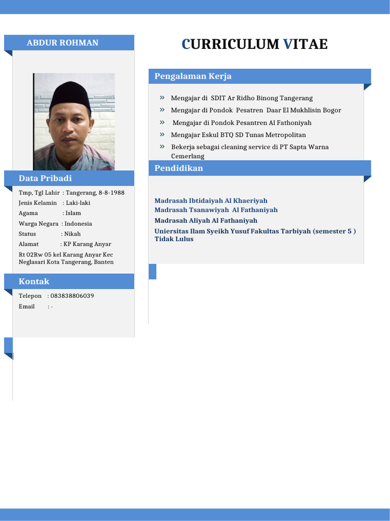 CV Abdur Rohman Tunas Harapan Ilahi | PDF