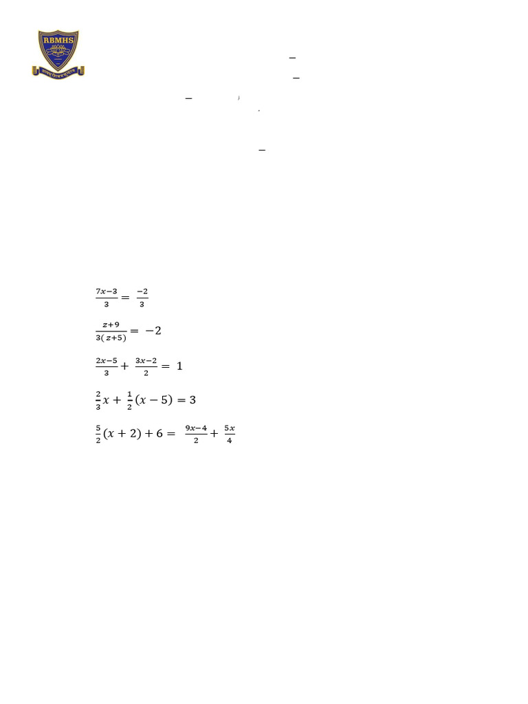 Revision Worksheet CH 2 Linear Equations in One Variable | PDF