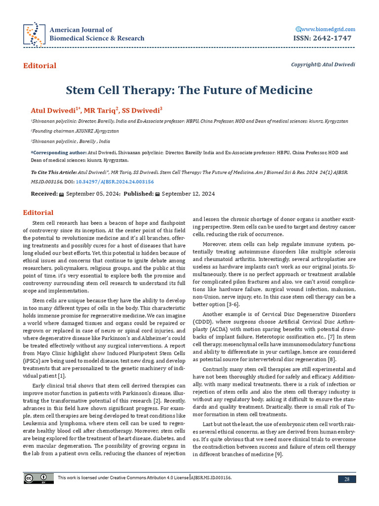 Stem Cell Therapy The Future of Med | PDF | Cell Therapy | Wellness