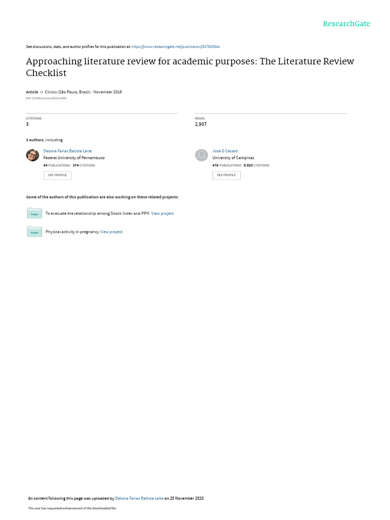 Leite - 2019 - Clinics - Literature Review Checklist | PDF