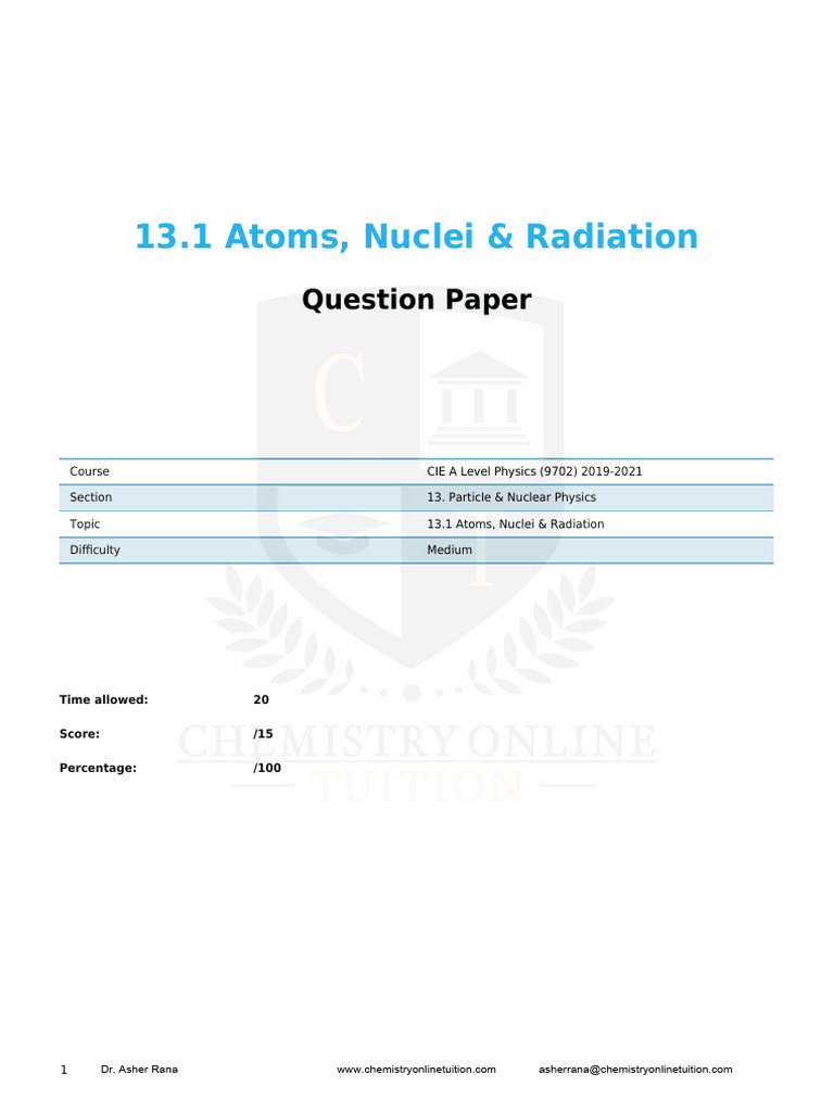 CIE A Level Physics (9702) 2019-2021 13.1 Atoms, Nuclei Radiation Medium | PDF
