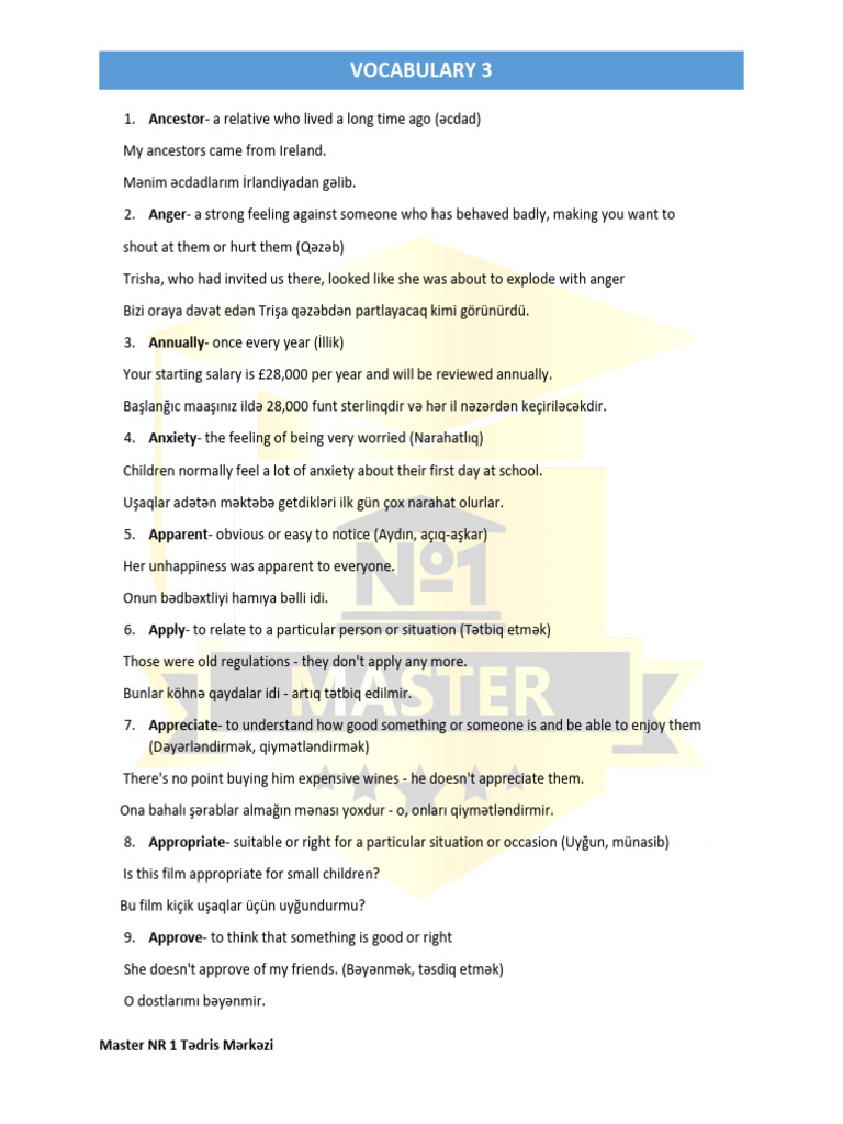 Vocabulary 3 | PDF