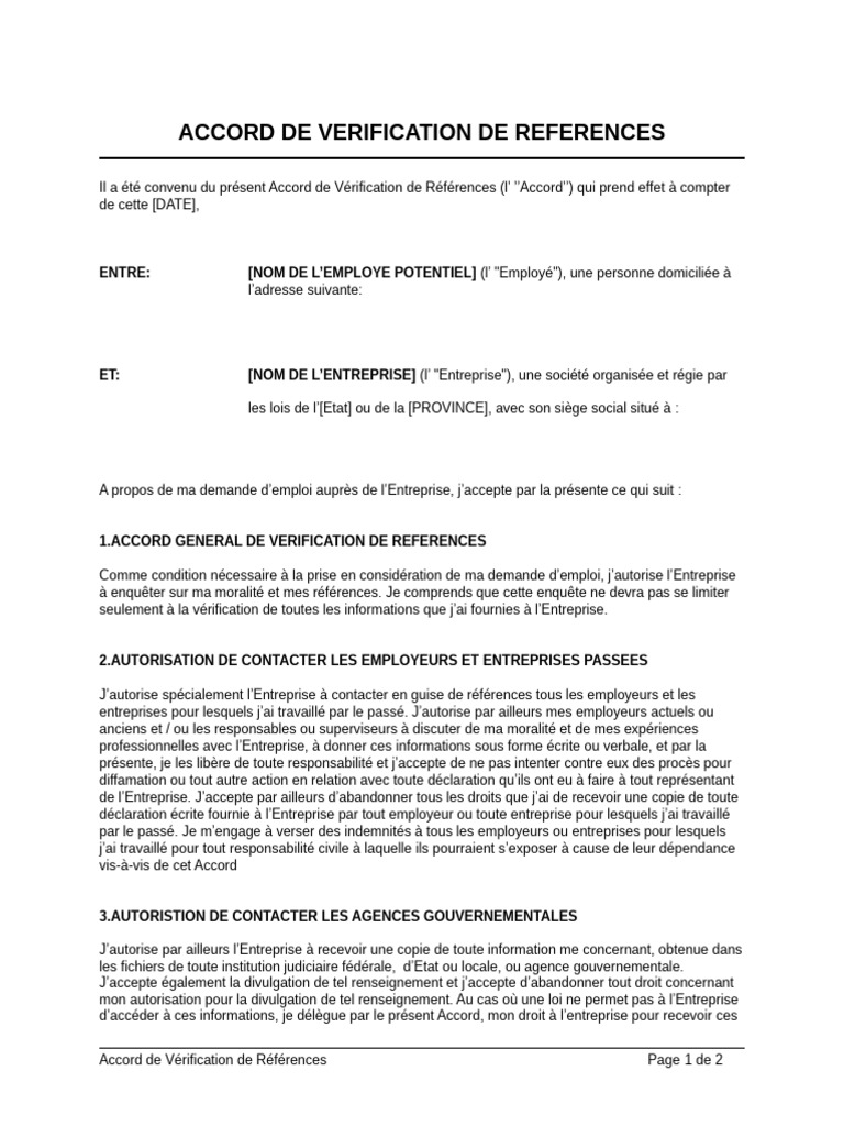 Accord de Vérification de Références | PDF