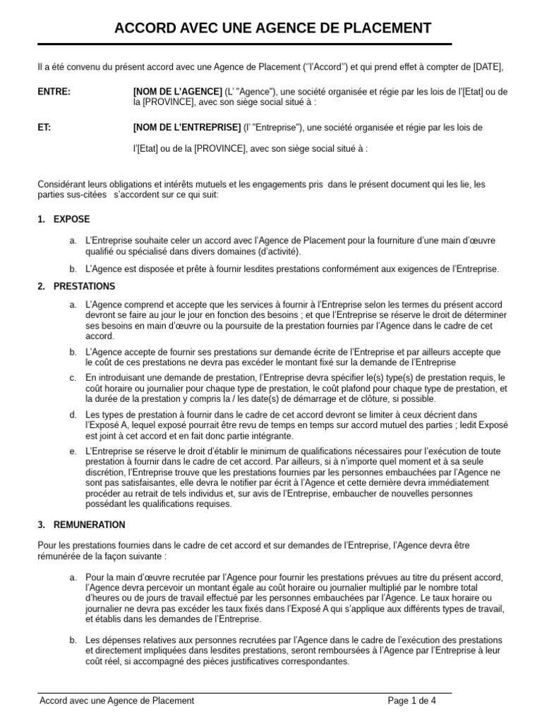 Contrat Avec Une Agence de Placement | PDF