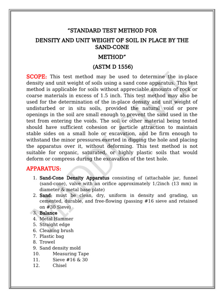 FDT by Sand Replacement Method Civil Engineering Laboratory Test | PDF
