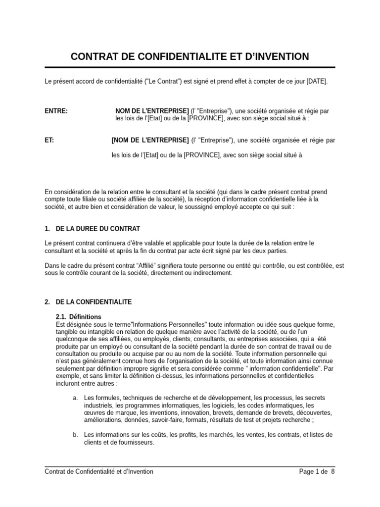 Contrat de Confidentialité Et D'invention | PDF