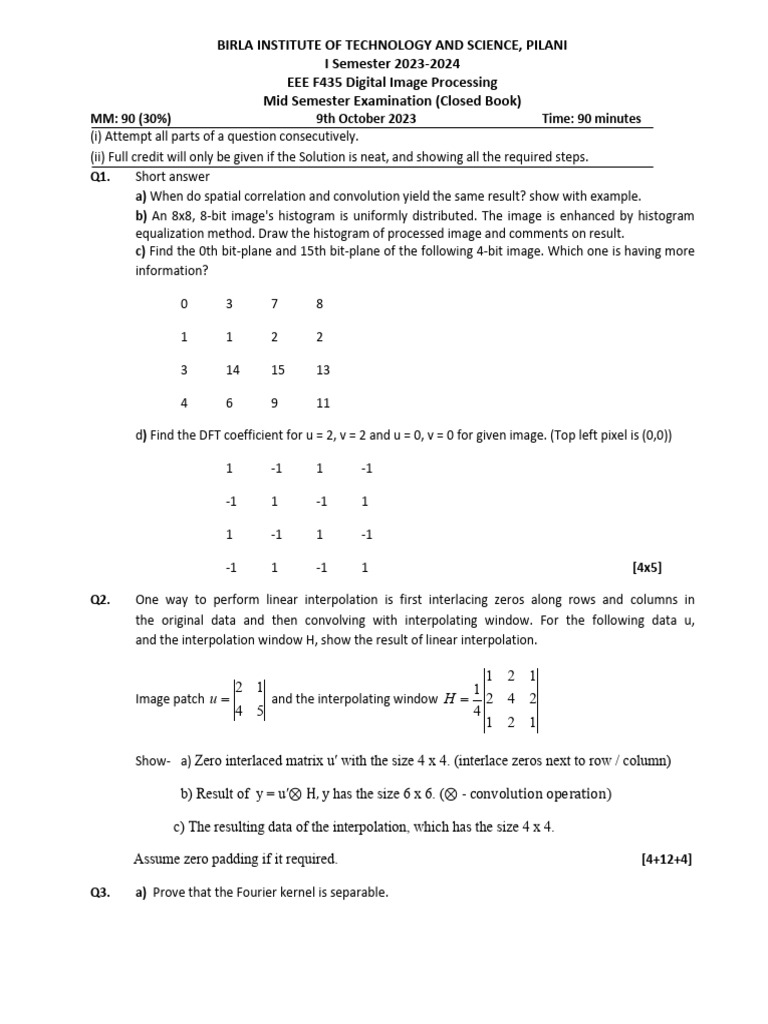 1157 EEE F435 20231215043620 Mid Semester Question Paper | PDF