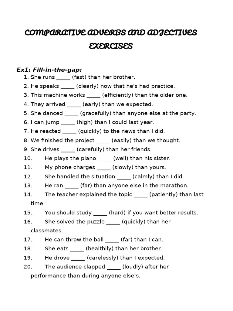 Comparative Adverbs and Adjectives Exercises | PDF