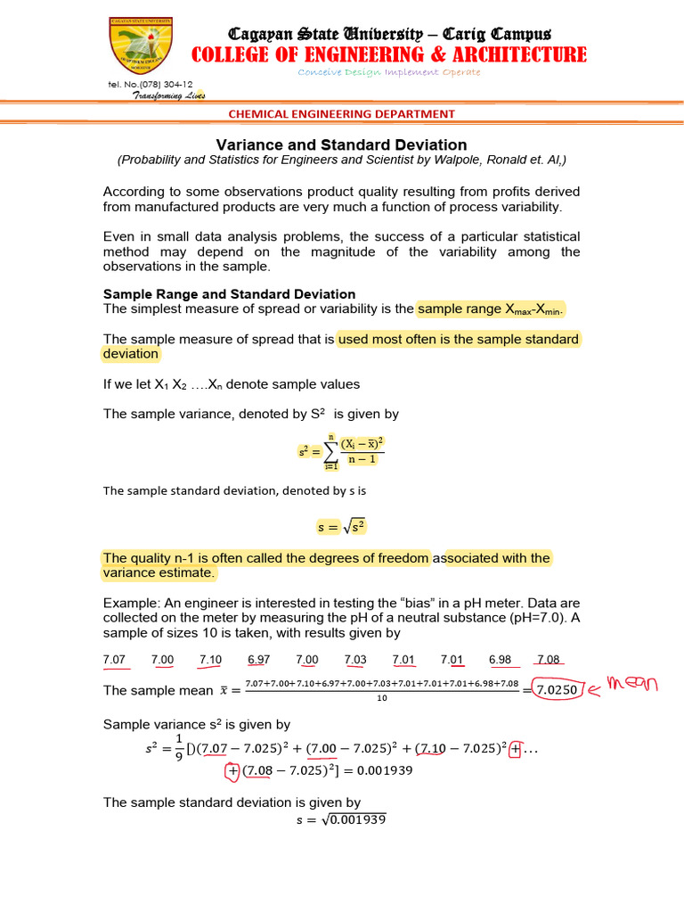 Variance and Standrad Deviation | PDF